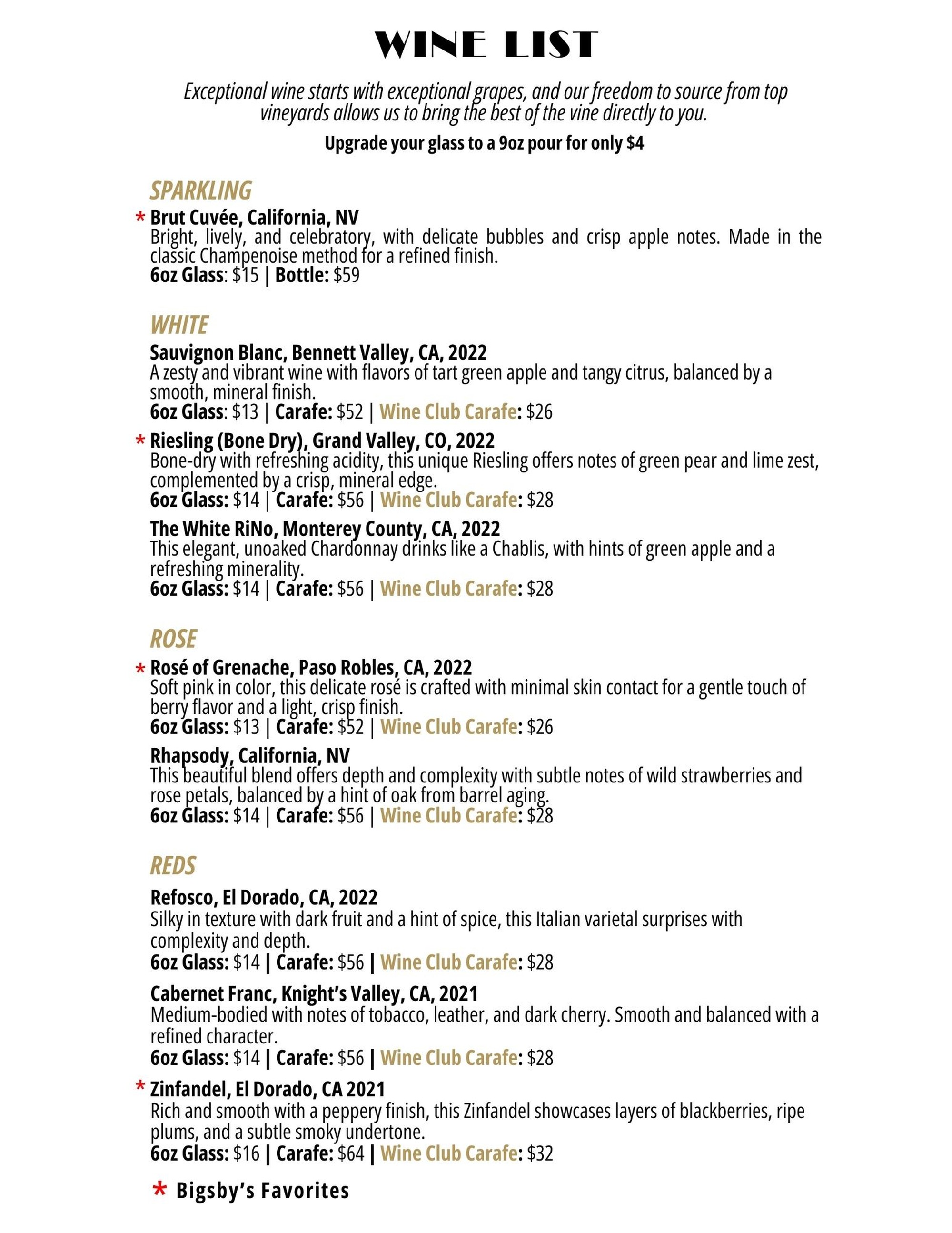 Bigsbys Folly Craft Winery - Sample Menu (Catering)