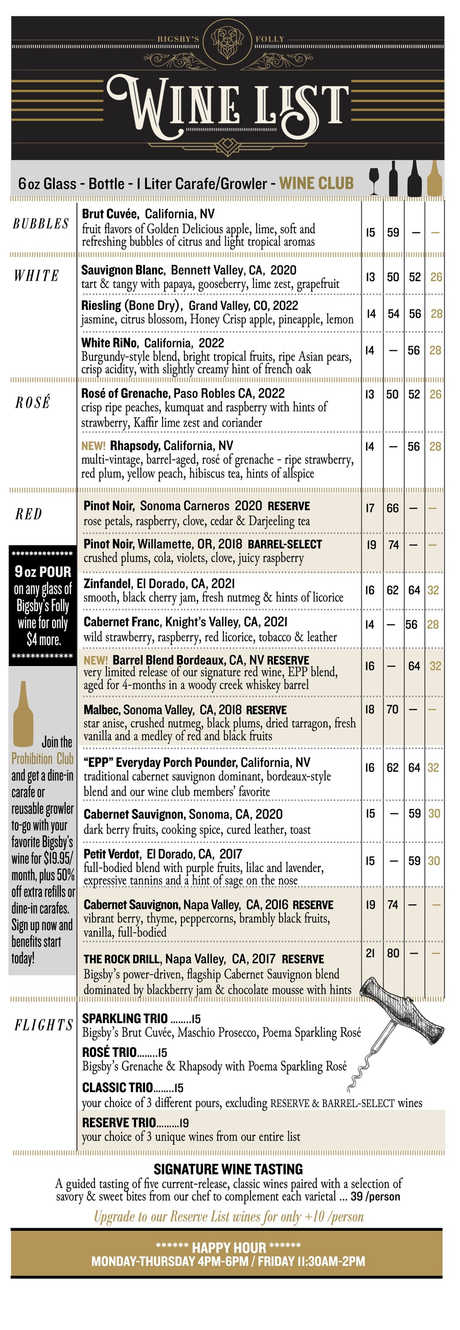 Bigsbys Folly Craft Winery - Sample Menu (Catering)